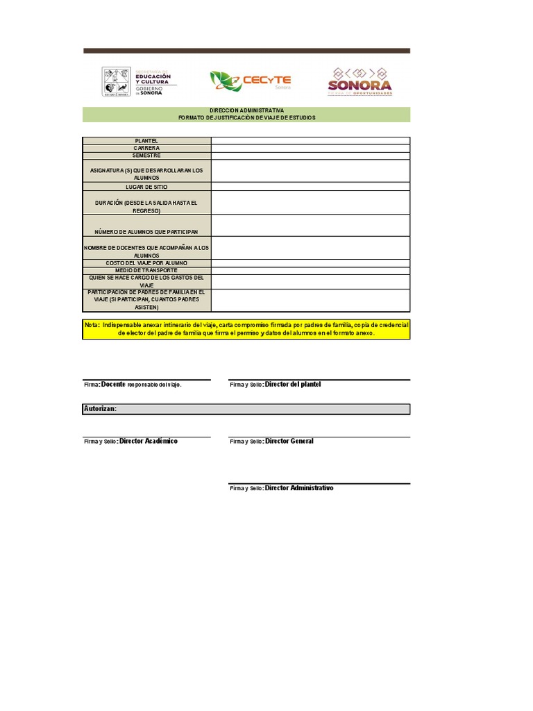 Formato Salida - Justif. Viaje de Estudios (2) 1 | PDF
