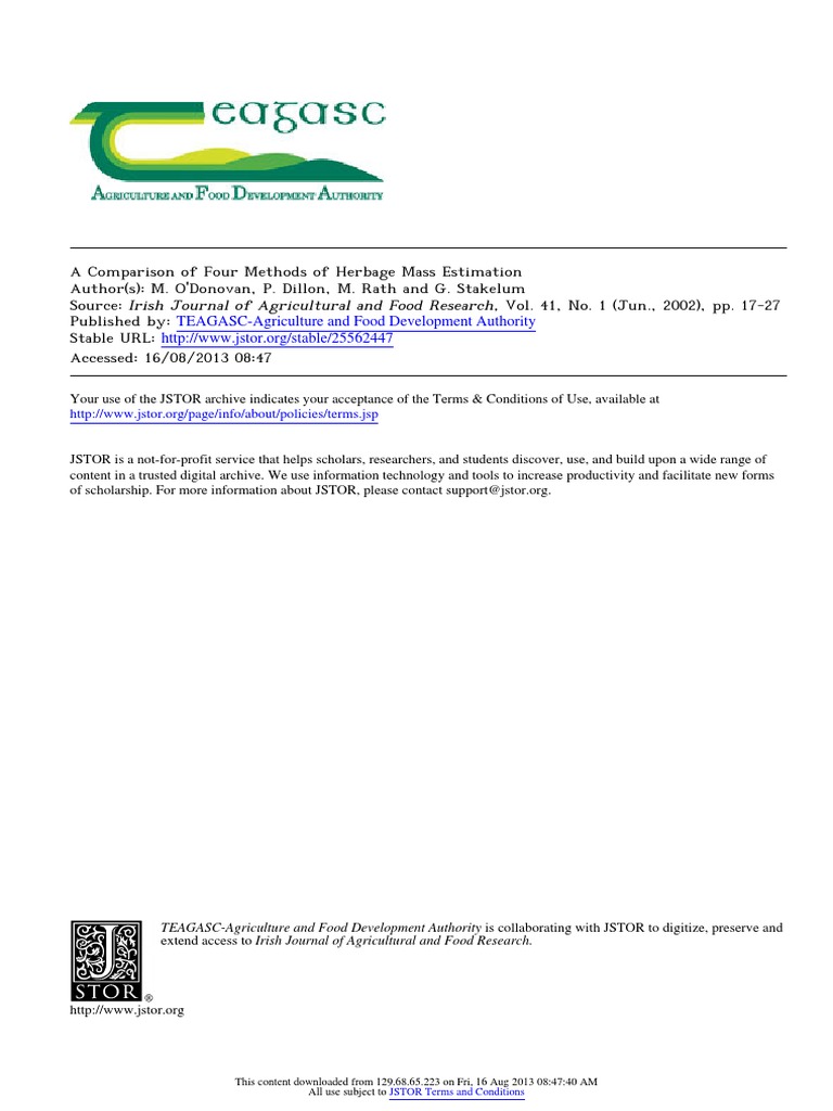 An Evaluation of Four Methods for Estimating Herbage Mass in Grazed ...