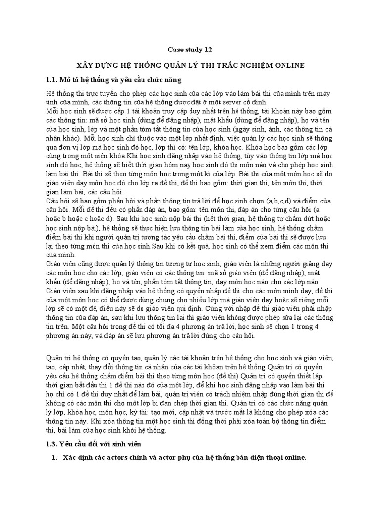 Case Study 12 - HeThongQuanLyThiTracNghiemOnline | PDF