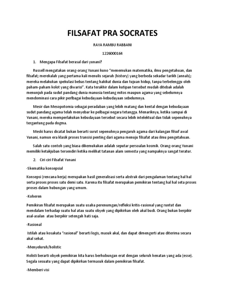 Raya Rambu Rabbani - Filsafat Pra Socrates | PDF