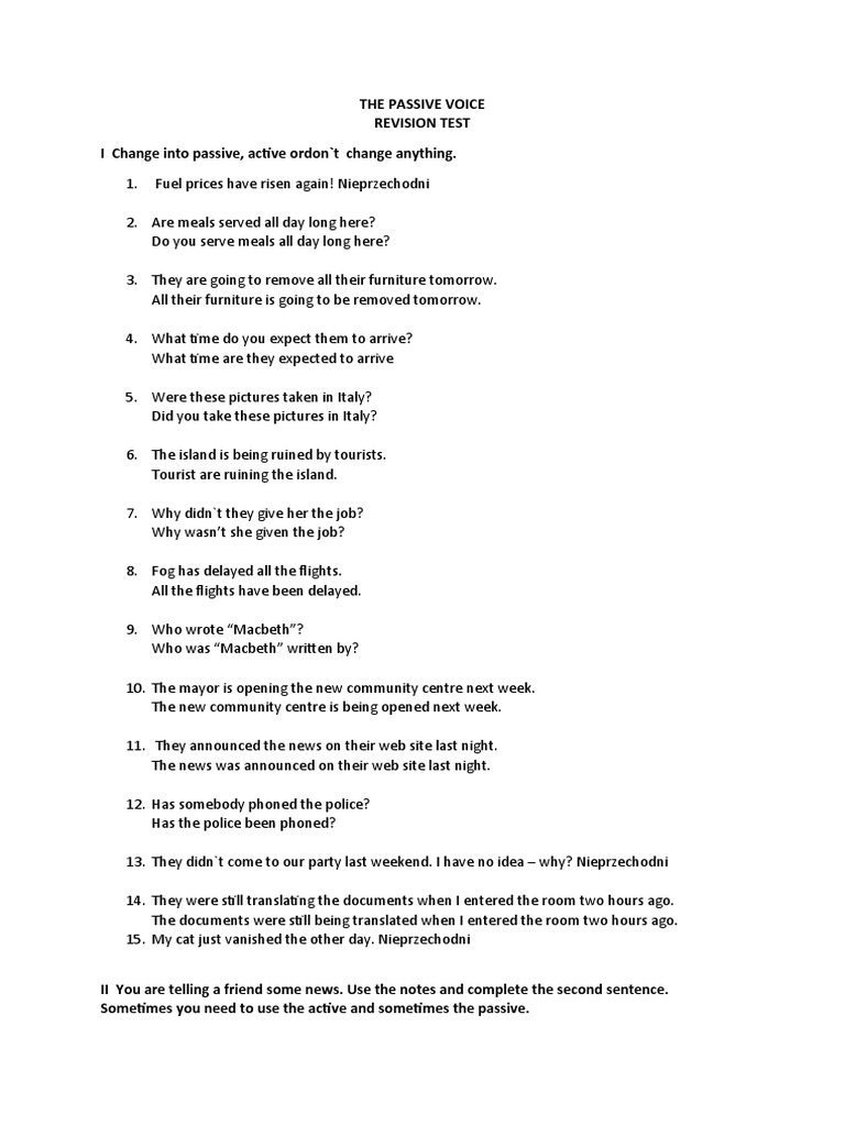 THE PASSIVE VOICE - Test | PDF