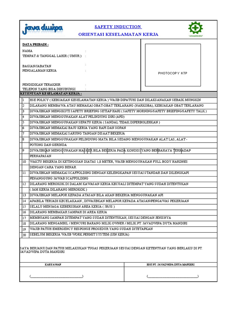FORM-SAFETY-INDUCTION | PDF