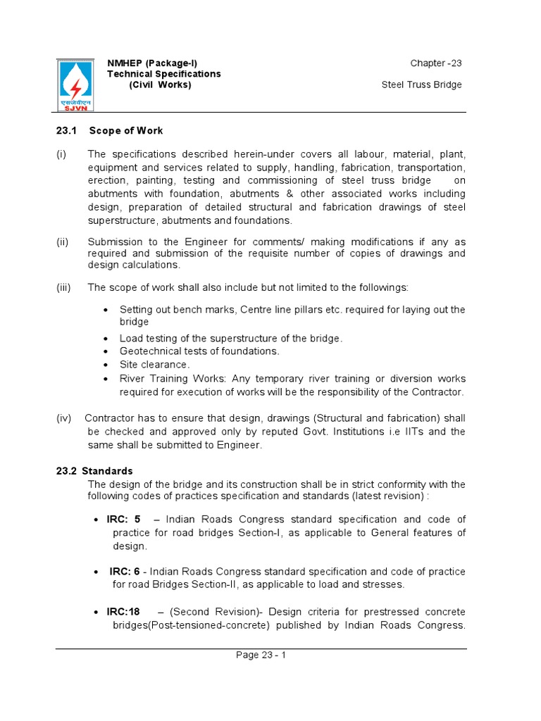 (Spec) Steel Truss Bridge (NMHEP) | PDF | Concrete | Beam (Structure)