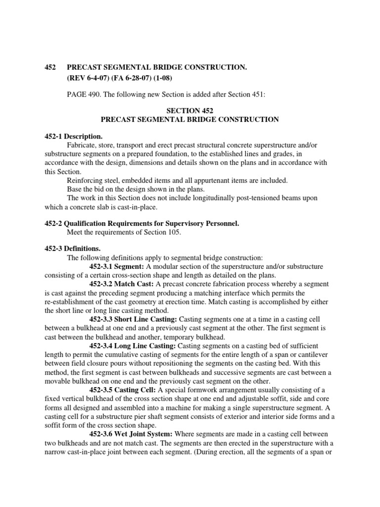 (Specification) AASHTO Precast Segmental Bridge Construction | PDF ...