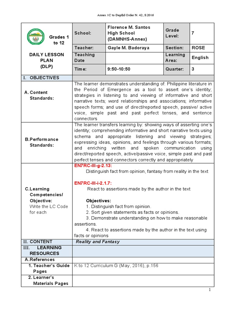 DLP 7 Fantasy Reality Week 7 | PDF | Reality | Fantasy