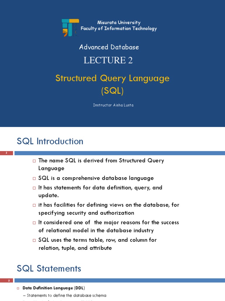 (SQL2) نظري 2 PDF | PDF | Relational Database | Databases (SQL2) نظري 2 PDF | PDF | Relational Database | Databases