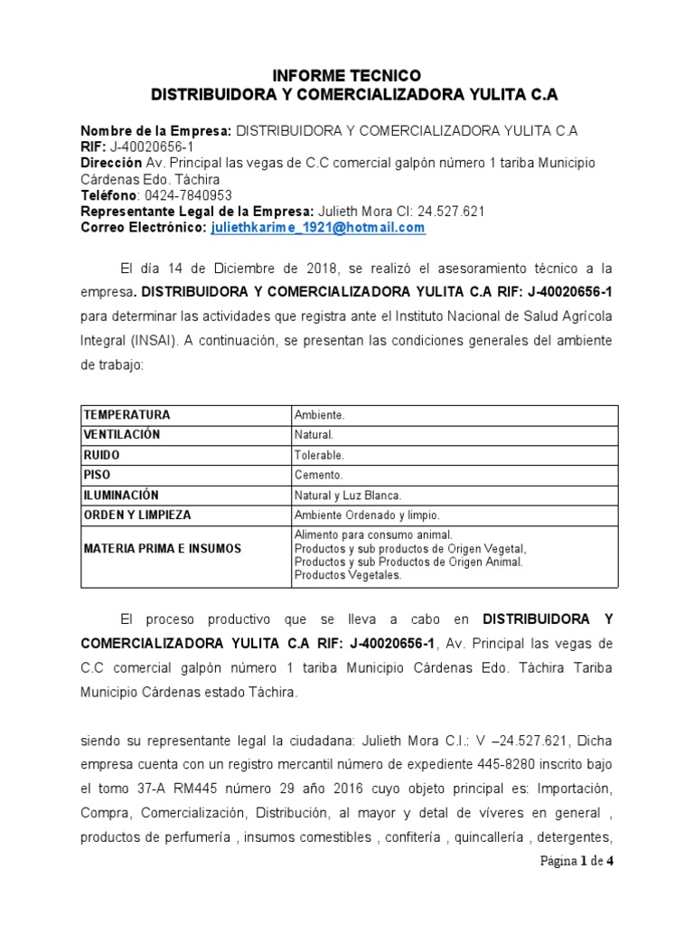 Informe Tecnico MODELO | PDF | Alimentos | Agricultura