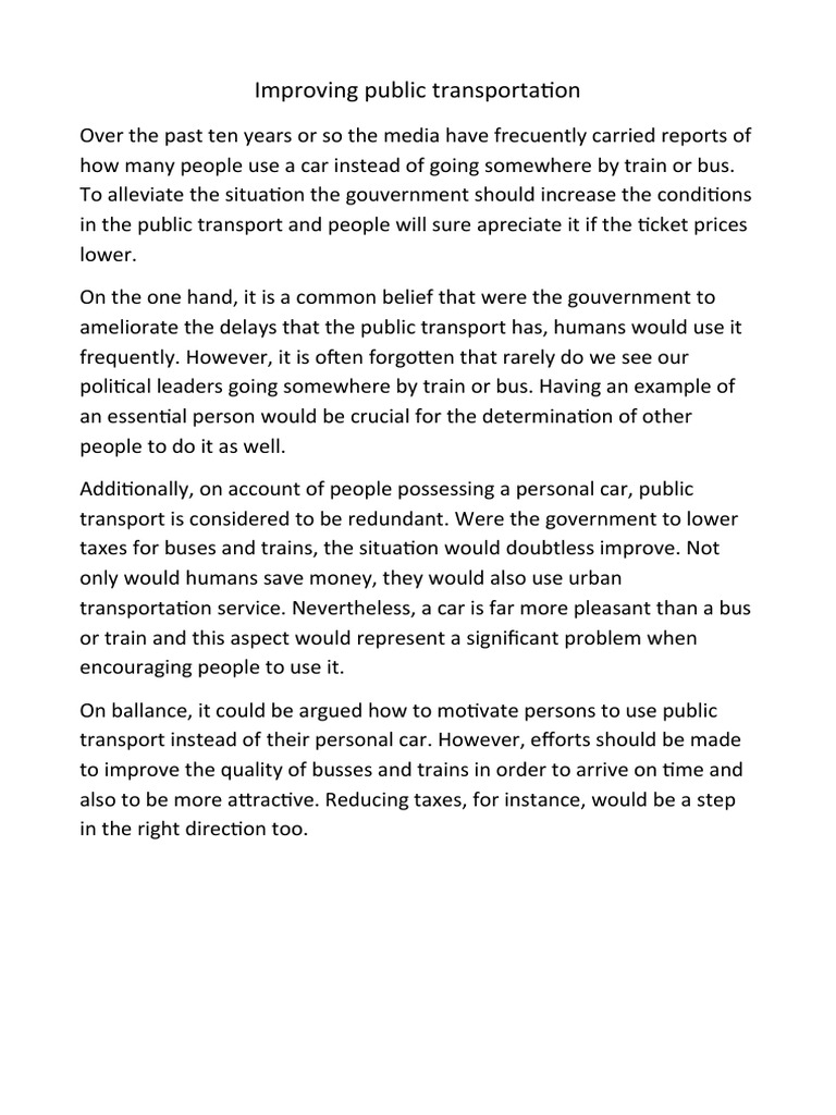 Improving Public transportation-ESSAY | PDF