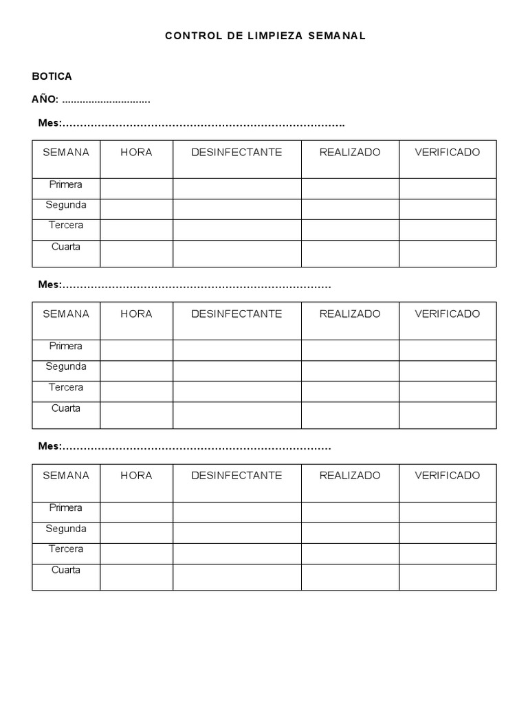 Control de Limpieza Semanal | PDF