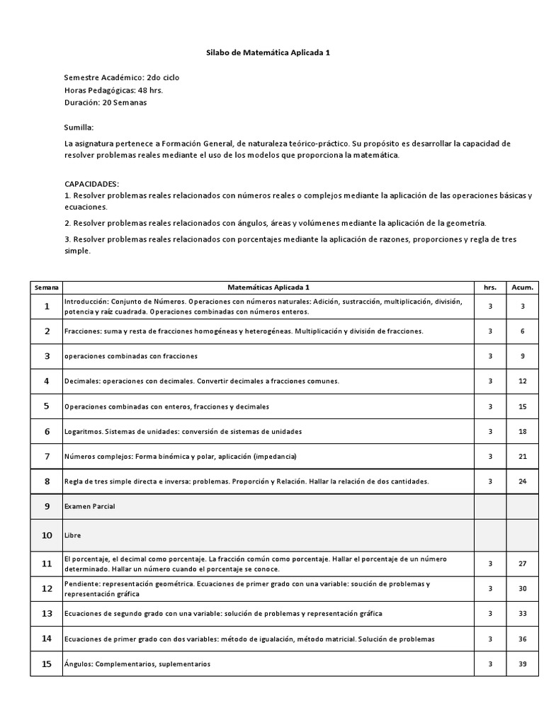 Sílabo Matemática Aplicada - 1 PDF | Descargar gratis PDF | Ecuaciones ... Sílabo Matemática Aplicada - 1 PDF | Descargar gratis PDF | Ecuaciones ...