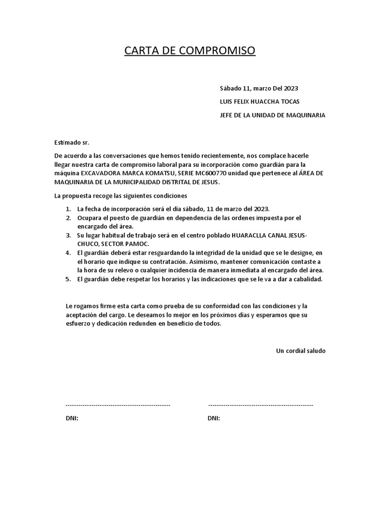 Carta de Compromiso | PDF