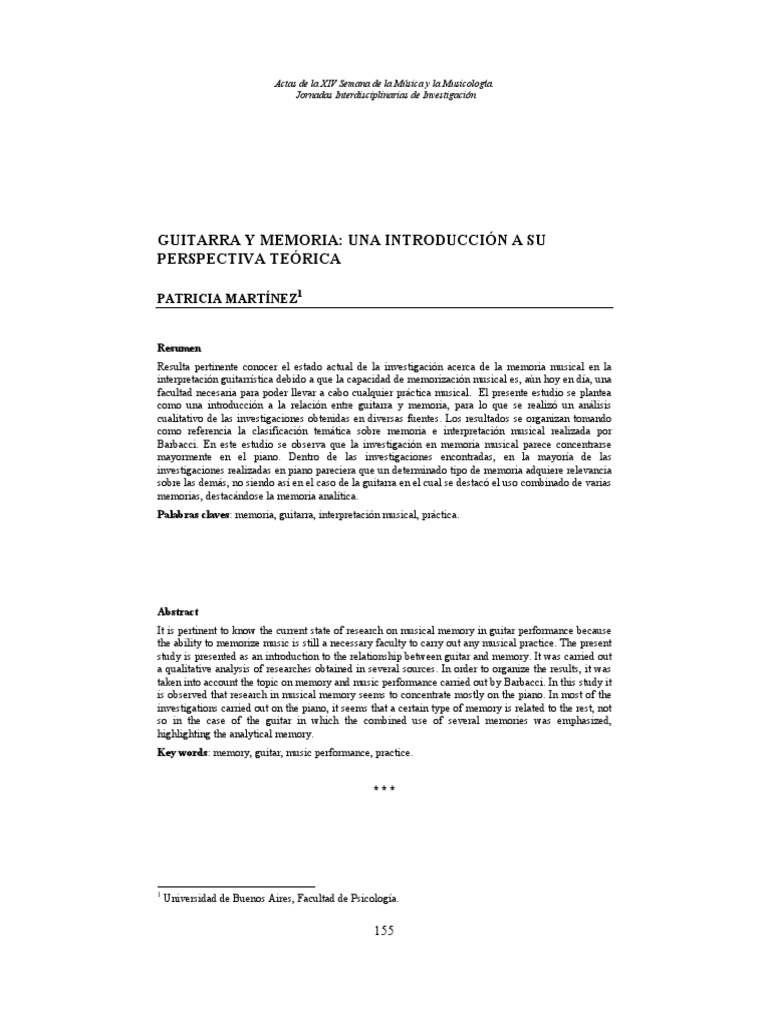 Guitarra y Memoria - Una Introducción A Su Perspectiva Teórica | PDF | Memoria | Ritmo