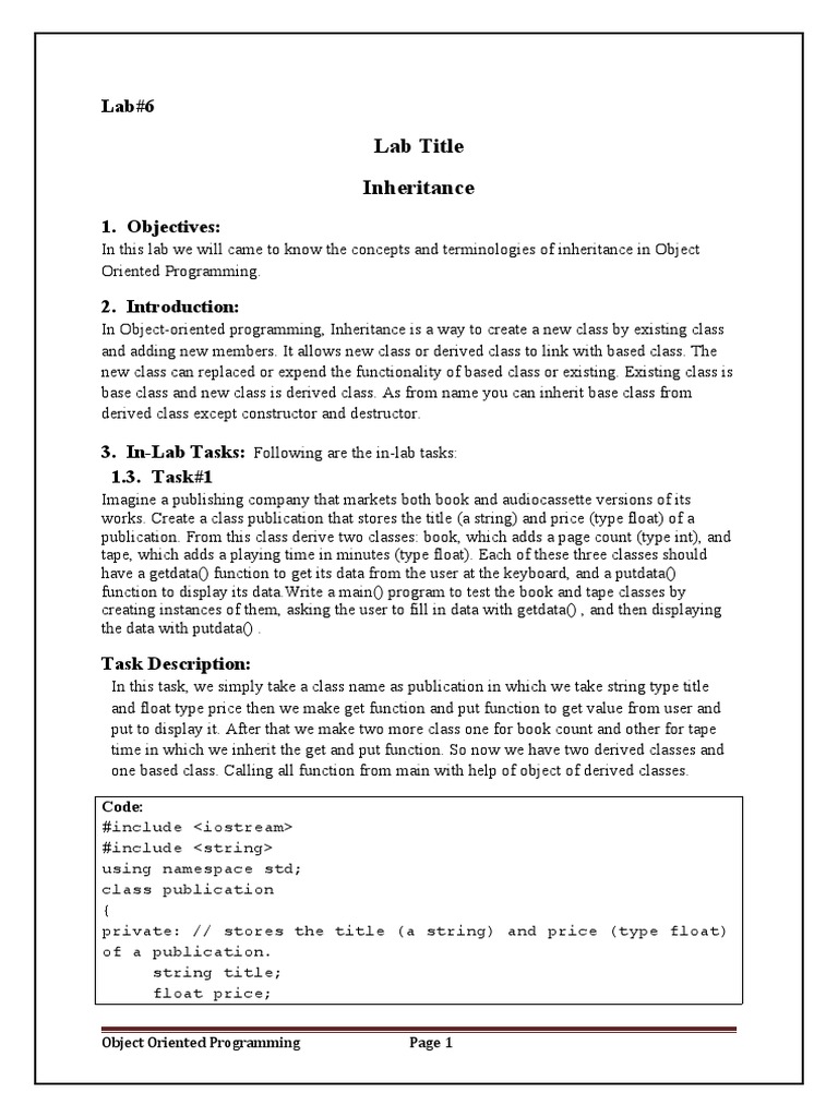 OOP Lab Report-6 | PDF | Class (Computer Programming) | Inheritance ... OOP Lab Report-6 | PDF | Class (Computer Programming) | Inheritance ...