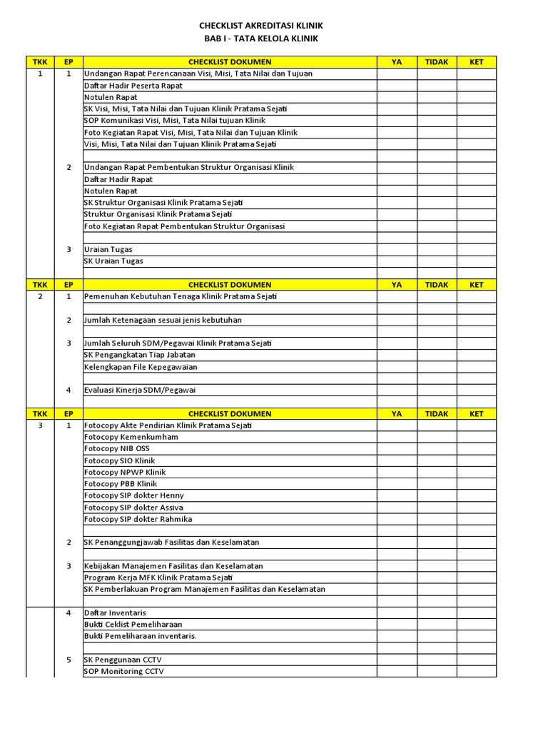 Checklist Dokumen Bab I | PDF