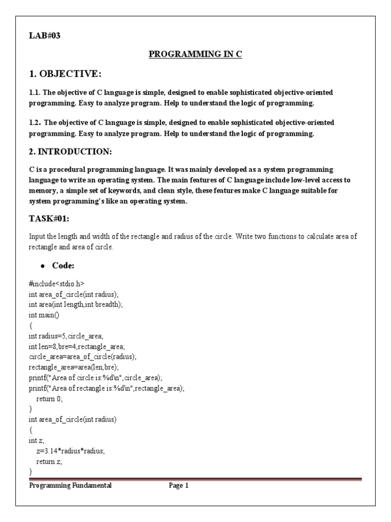 Lab Report-3 | Download Free PDF | Area | C (Programming Language)