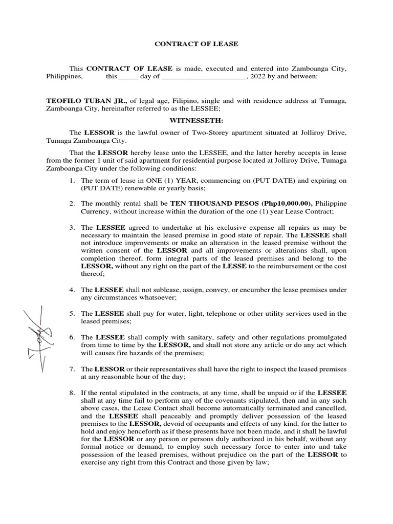 Contract of Lease | PDF | Lease | Private Law