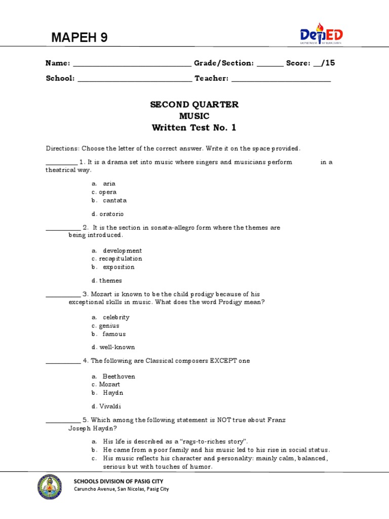 Summative Assessment in Music Quarter 2 | PDF | Opera | Classical ...