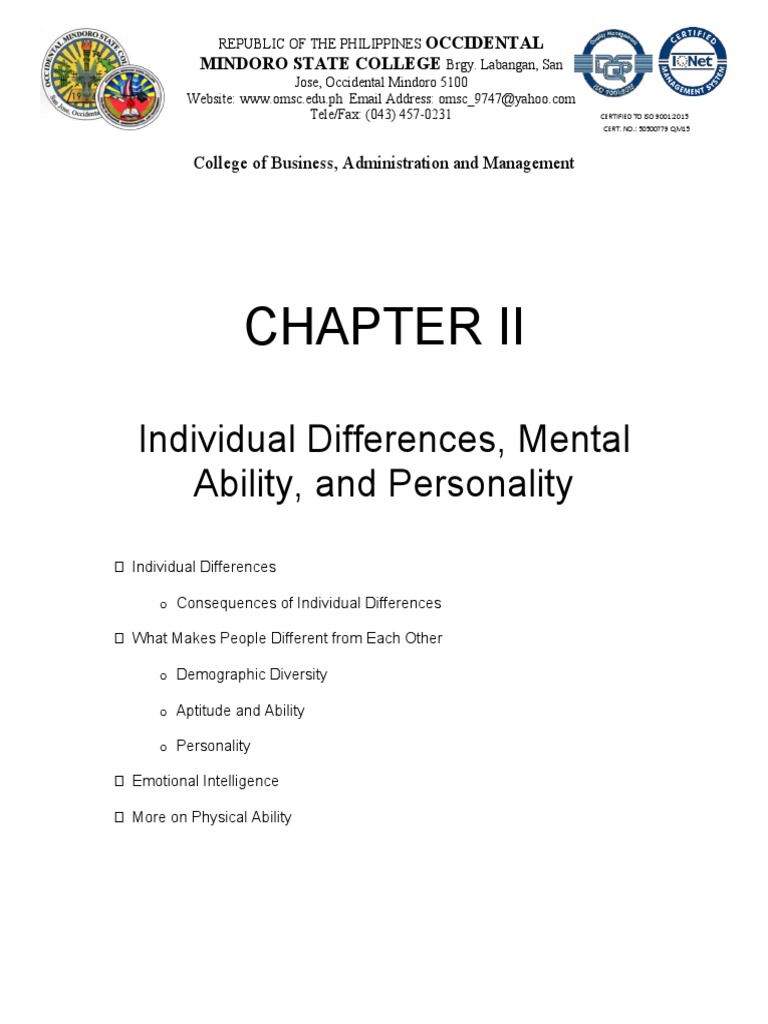 Lesson 2 Individual Differences Mental Ability and Personality ...