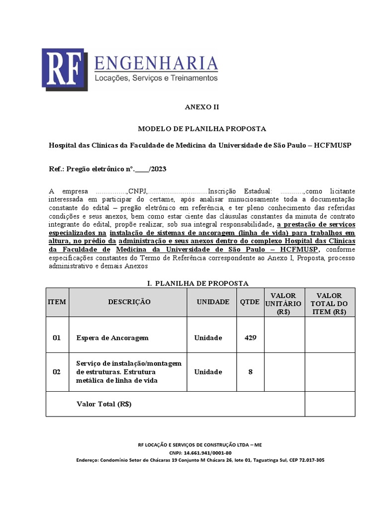 Modelo de Planilha Proposta | PDF
