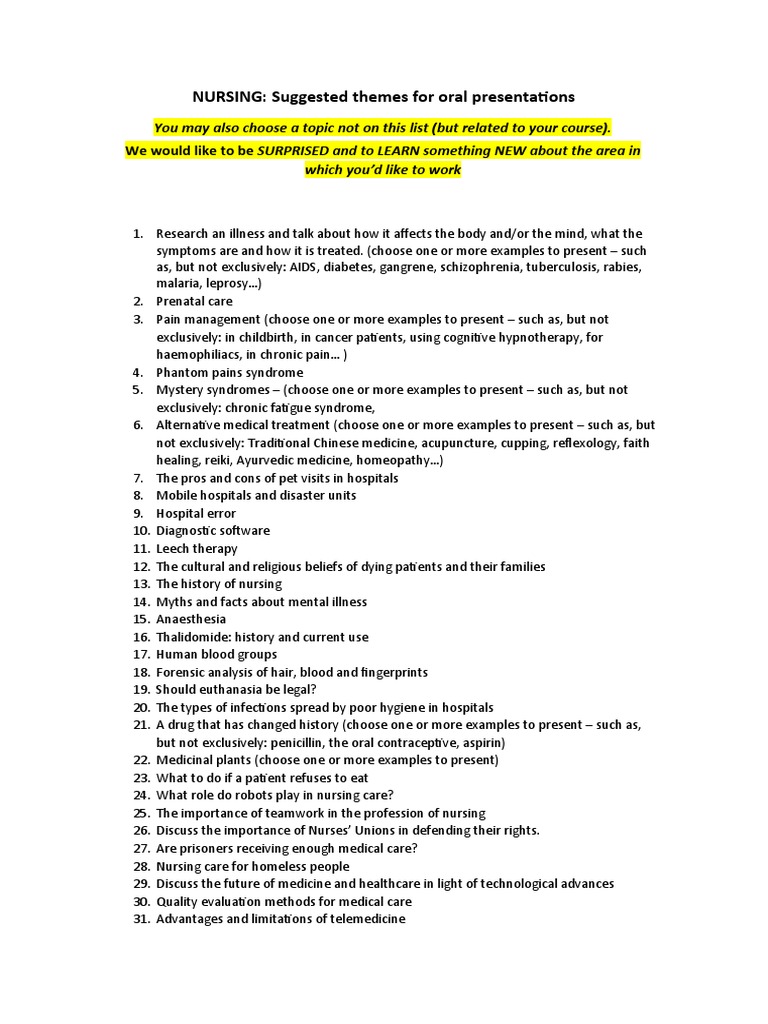 Nursing Presentation Topics | PDF | Nursing | Pain