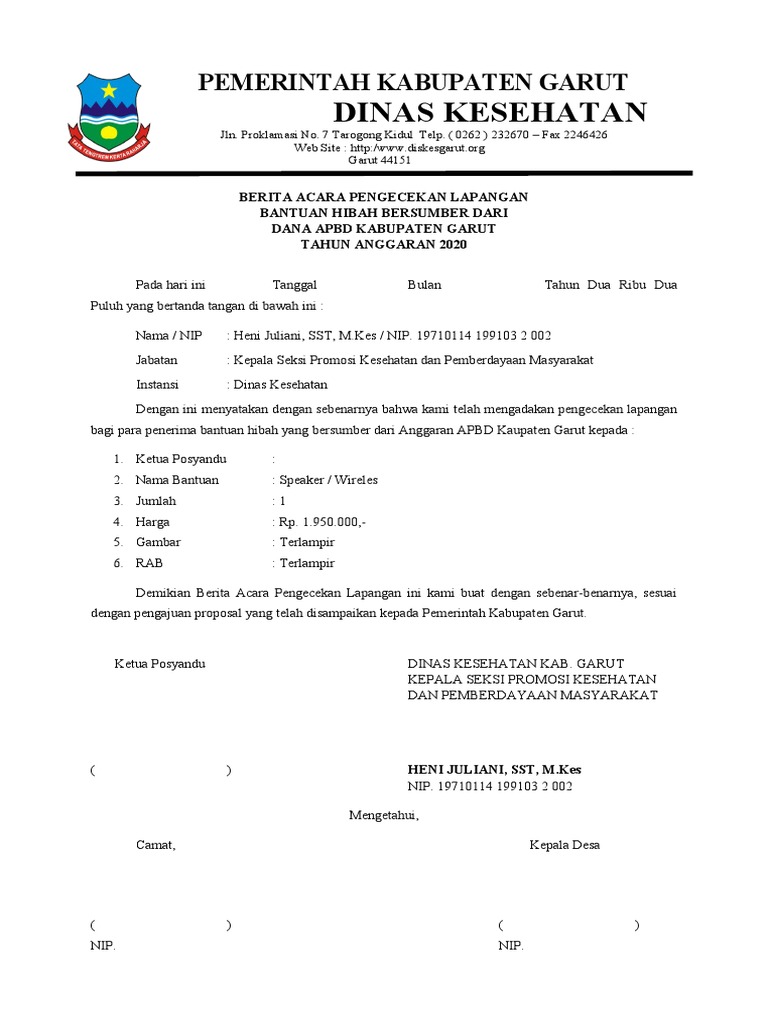 Berita Acara Pengecekan Lapangan Hibah | PDF