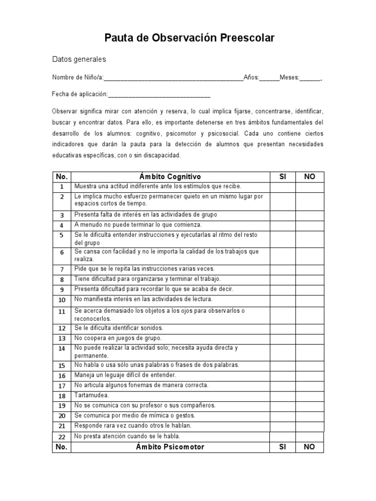 Ejemplo De Escala De Observacion