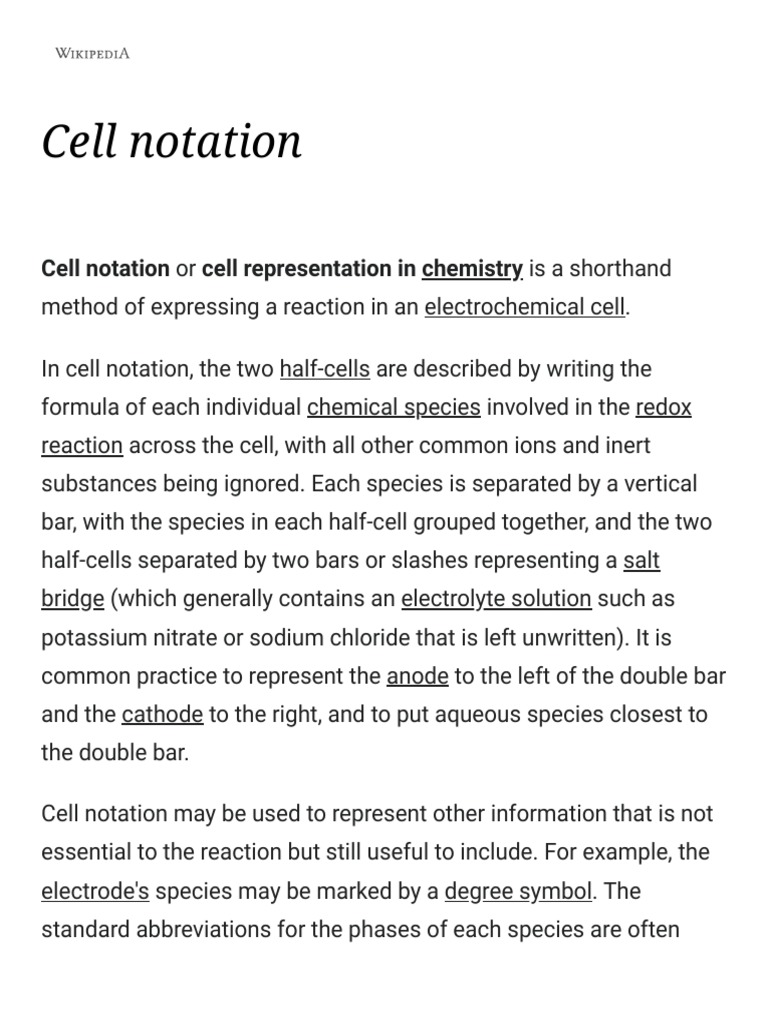 Cell Notation - Wikipedia PDF | PDF | Chemical Substances | Materials ...