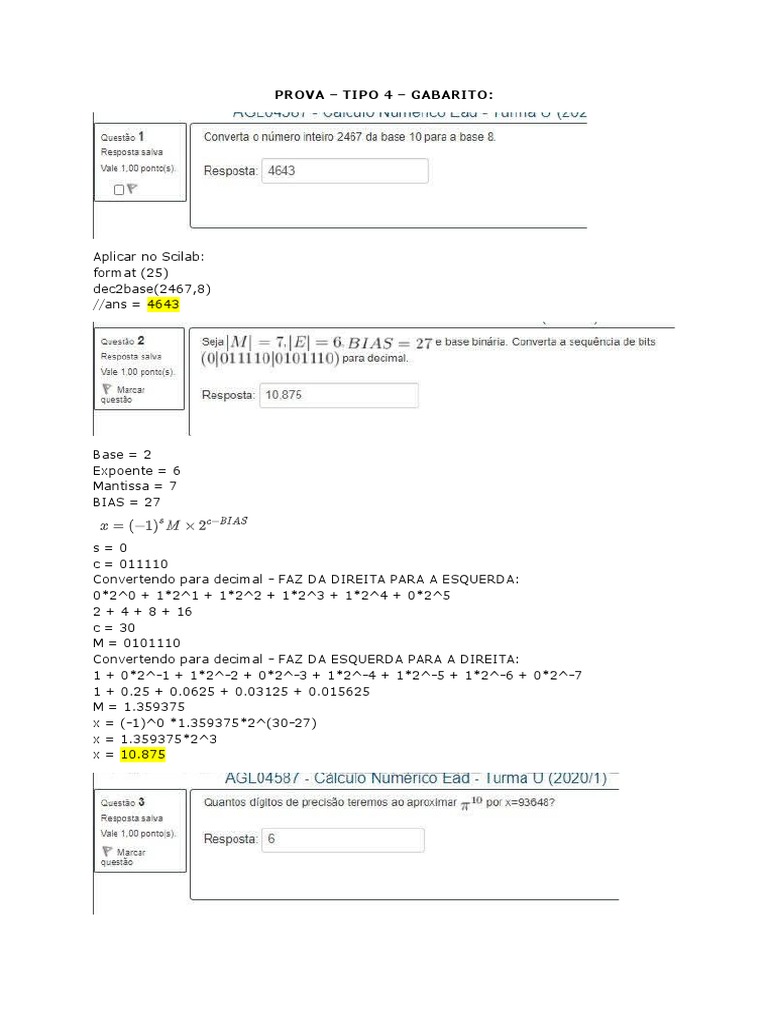 Prova - Tipo 4 - Gabarito | PDF | Números | Álgebra