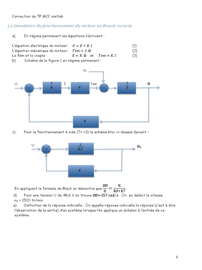 Simulation moteur en boucle ouverte MCC | PDF | Physique