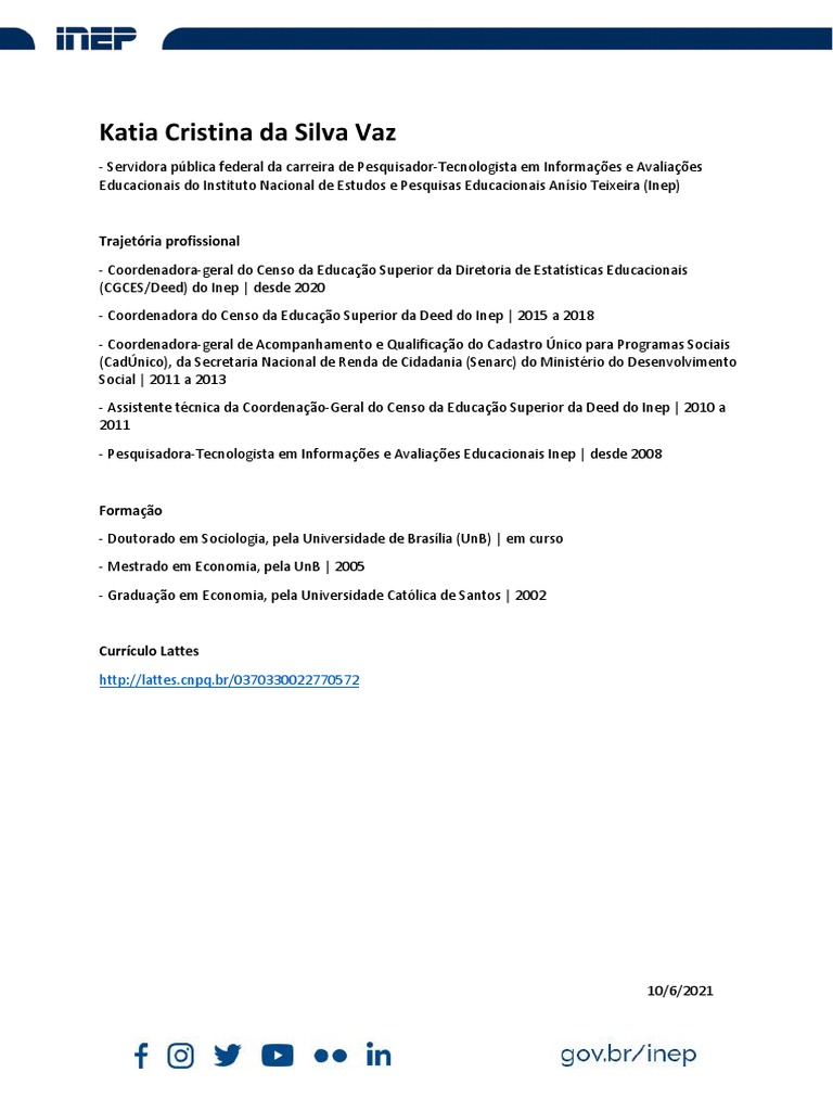 CV - Katia Cristina Da Silva Vaz | PDF