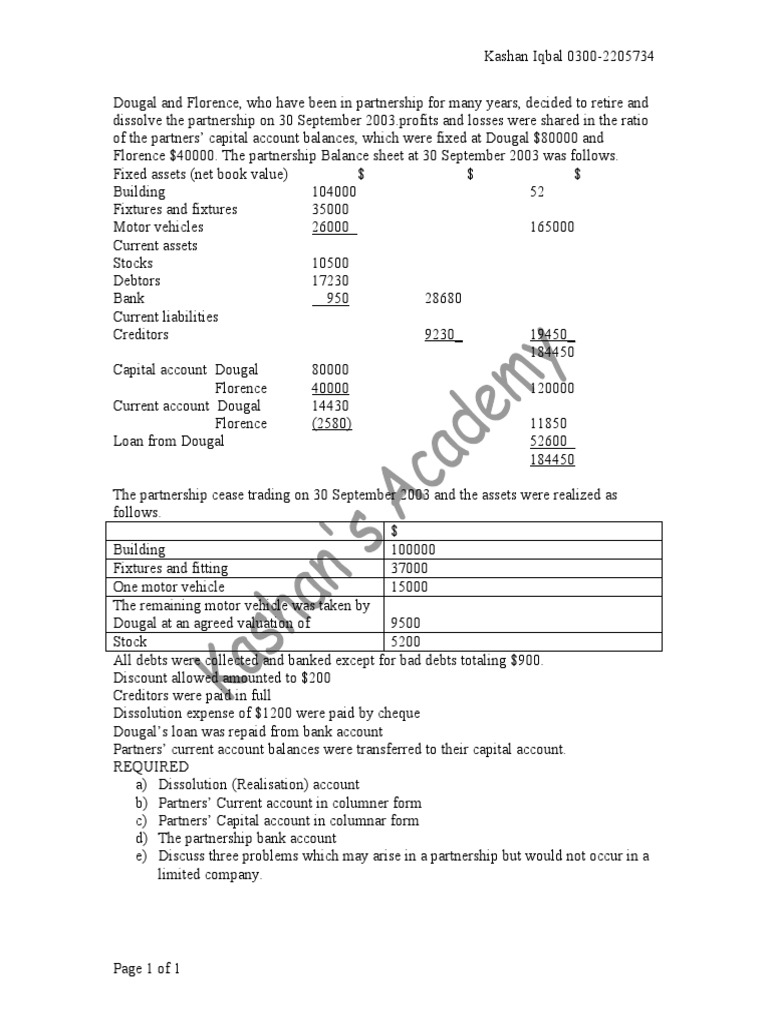 Dougal and Florence Dissolution Practice Ques - Lecture | PDF