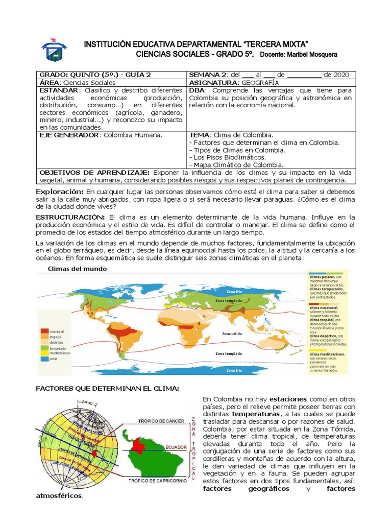 Guias Quinto Grado El Clima de Colombia | PDF | Clima | Zona tropical
