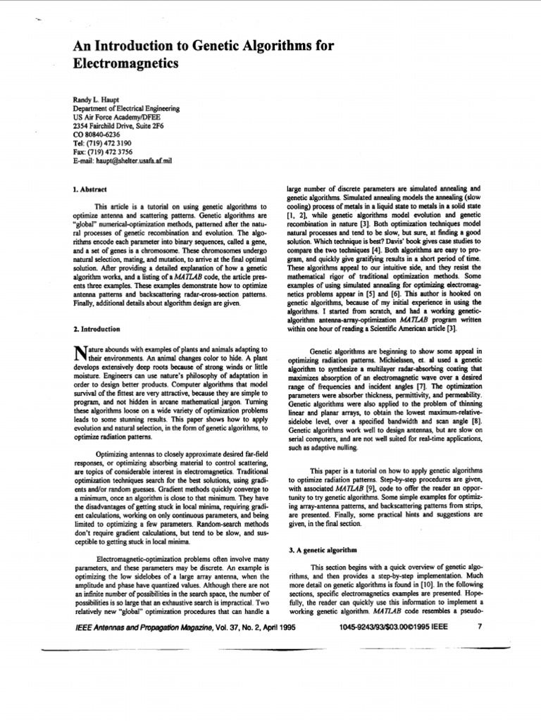 An Introduction To Genetic Algorithms For Electromagnetics | PDF | Genetic Algorithm ...