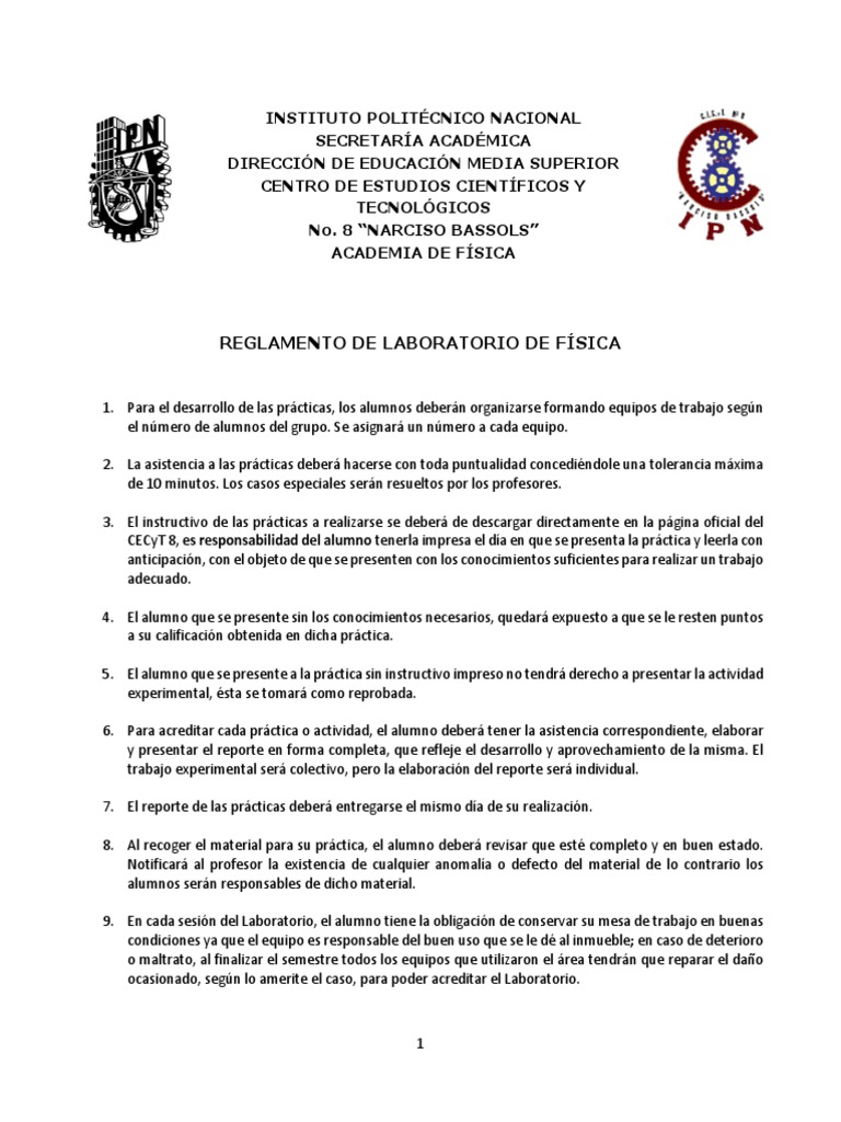 Reglamento de Laboratorio | PDF | Laboratorios