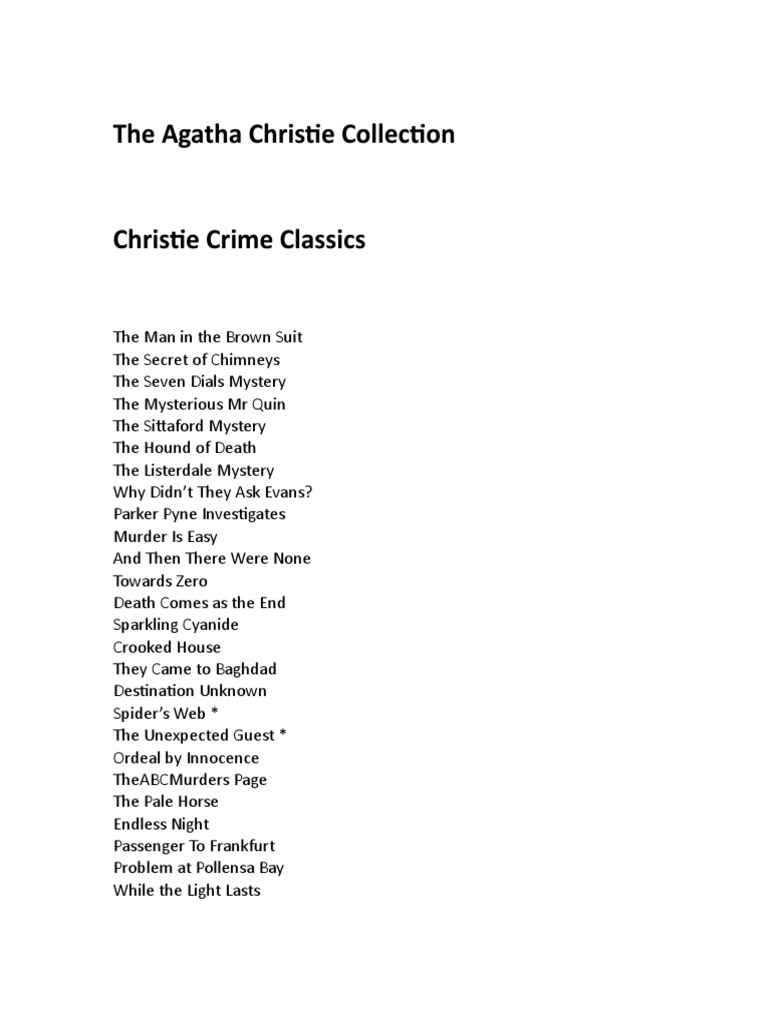 Agatha Christie Complete Book List | PDF