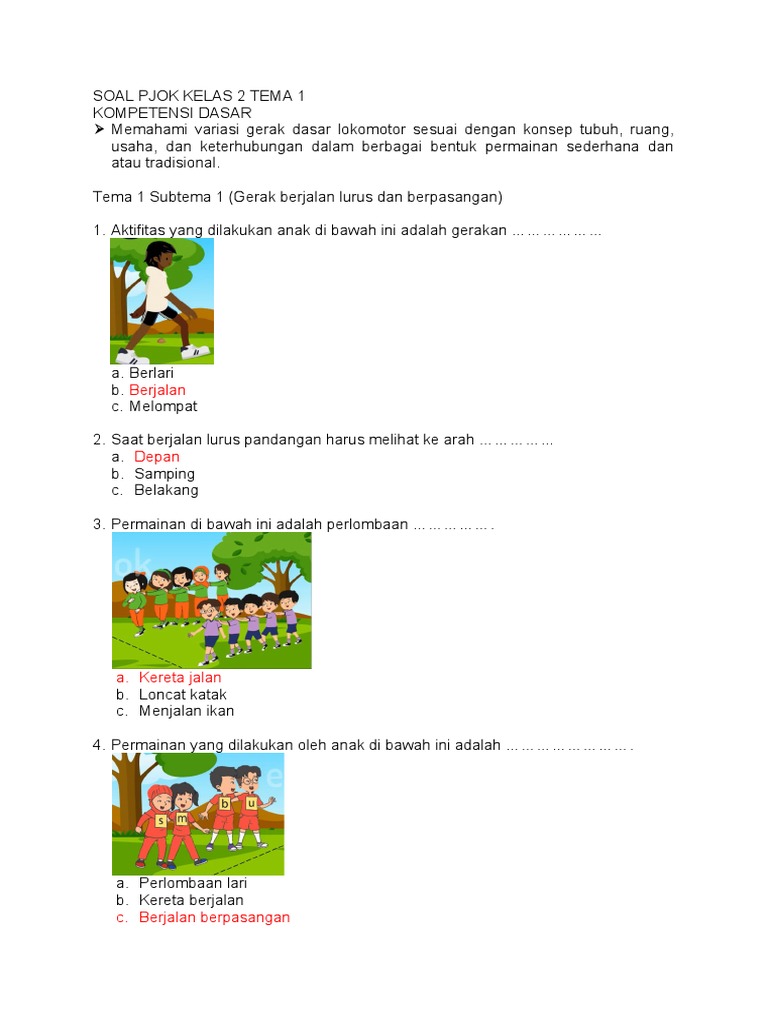Soal Pjok Kelas 1 Tema 1 | PDF Soal Pjok Kelas 1 Tema 1 | PDF