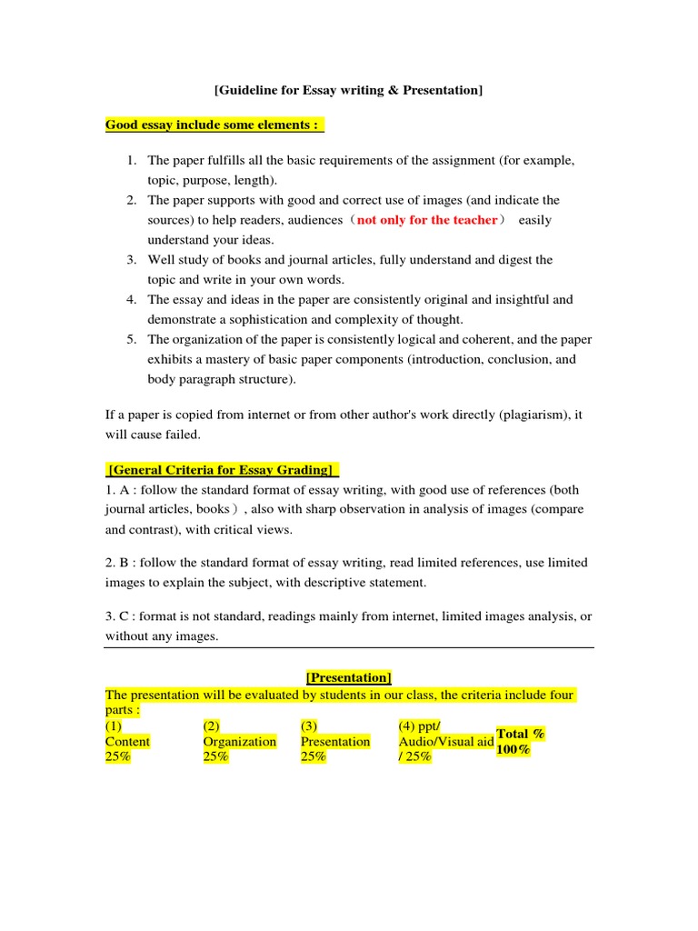 Criteria For Presentation Essay | PDF