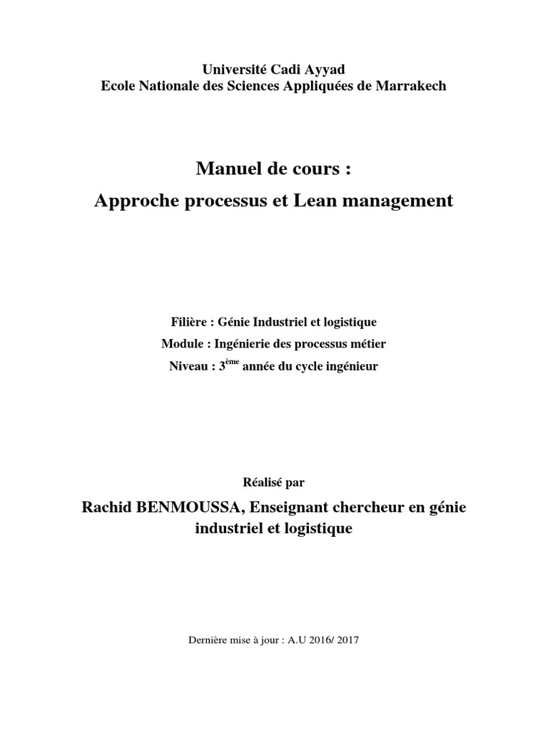 Polycopié AP Lean PDF | PDF | Six Sigma | Ingénierie