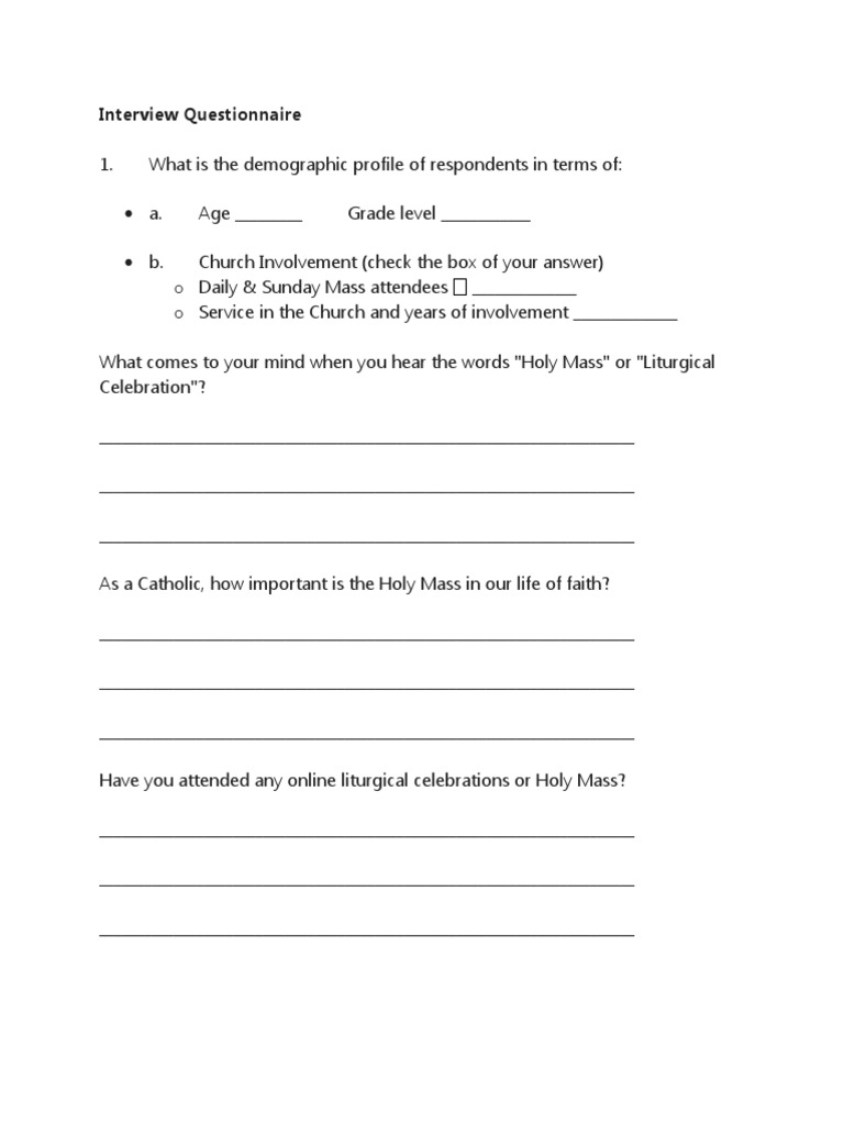Thesis Interview Questionnaire | PDF | Mass (Liturgy) | Liturgy