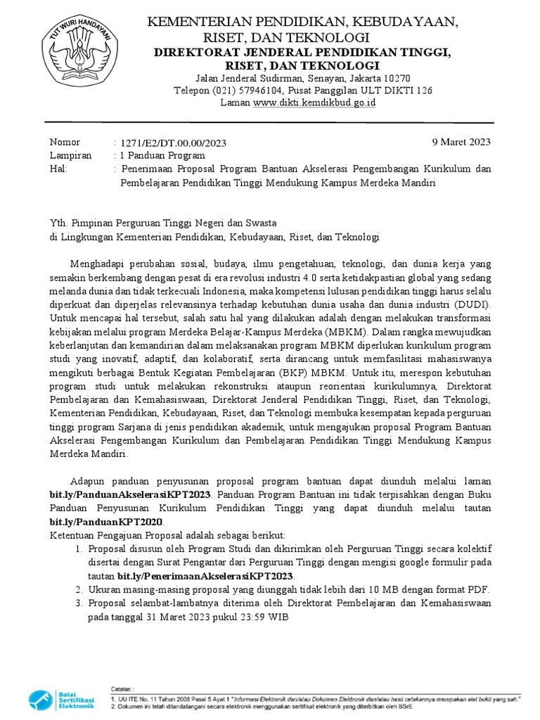 Pengumuman Penerimaan Program Banper AKPT 2023 | PDF