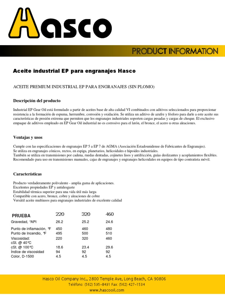 Aceite 460 Hasco EP-GEAR-OIL-PDS-2 PDF | PDF
