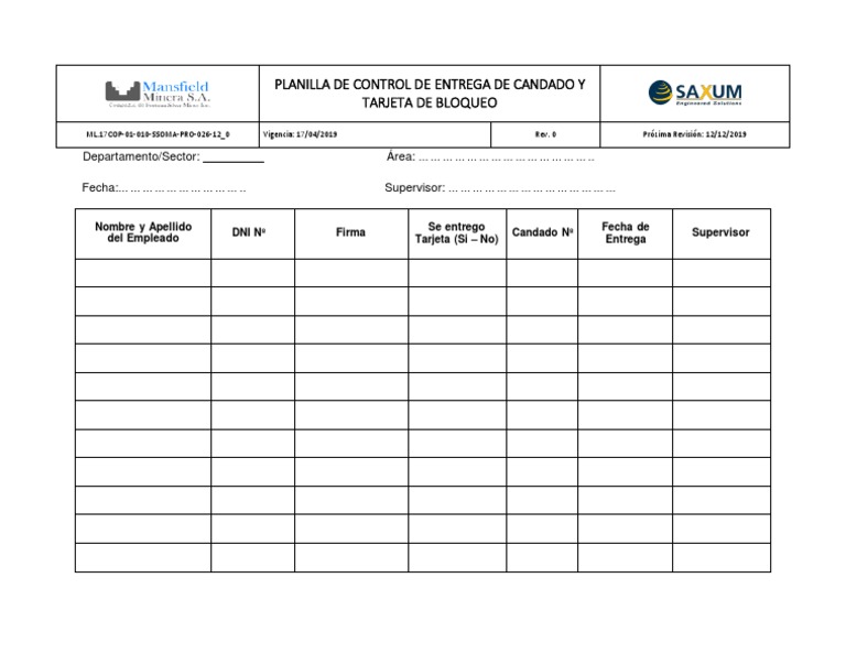 ML.17COP-01-010-SSOMA-PRO-026-12 - 0 - Planilla de Control de Entrega de Candado y Tarjeta de ...