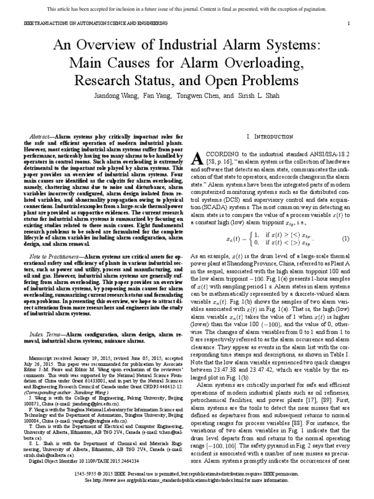 An Overview of Industrial Alarm Systems: Main Causes For Alarm ...