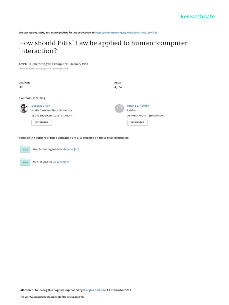 Applying Fitts' Law to Human-Computer Interaction: The Importance of Defining Task ...