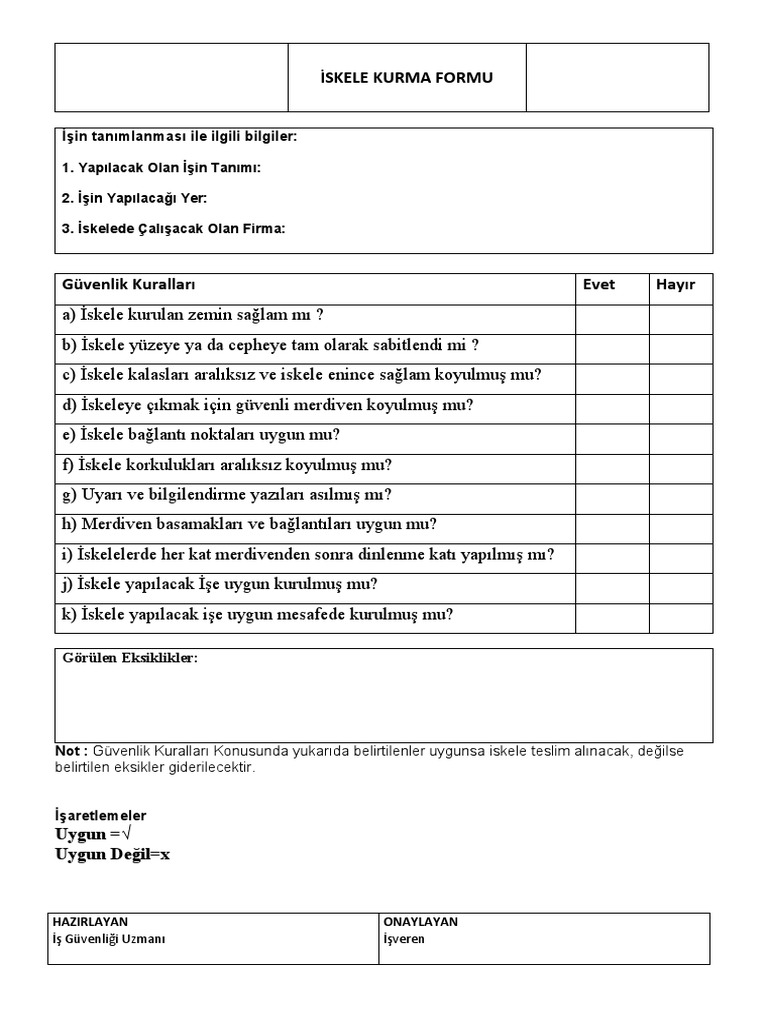 Iskele Kontrol Formu | PDF