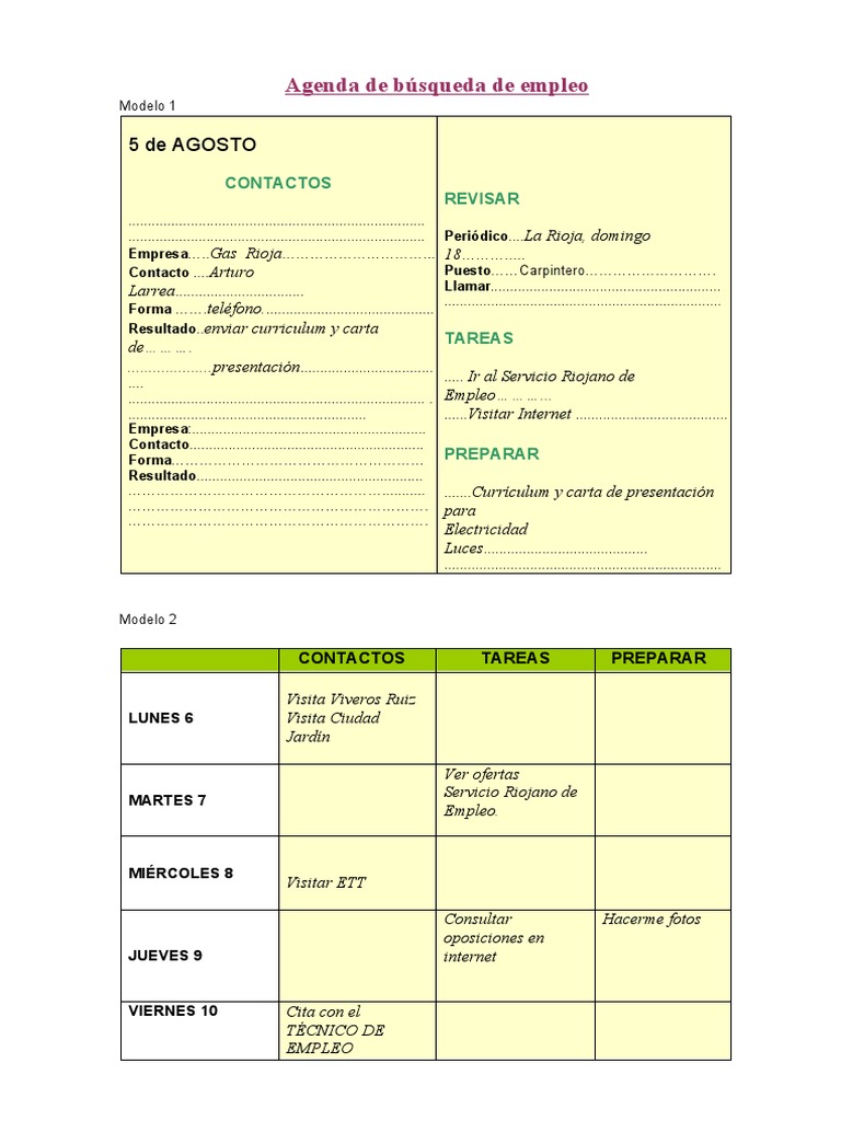 Modelos Agenda Busqueda Empleo | PDF