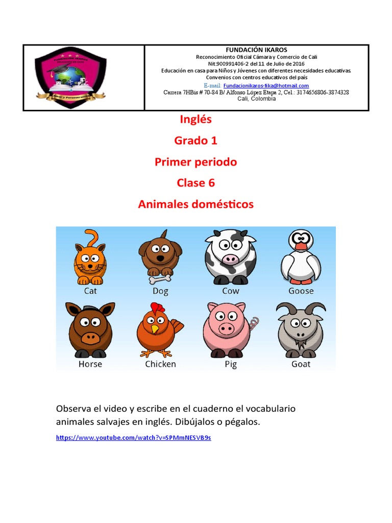 6 Clase Inglés Animales Domésticos | PDF