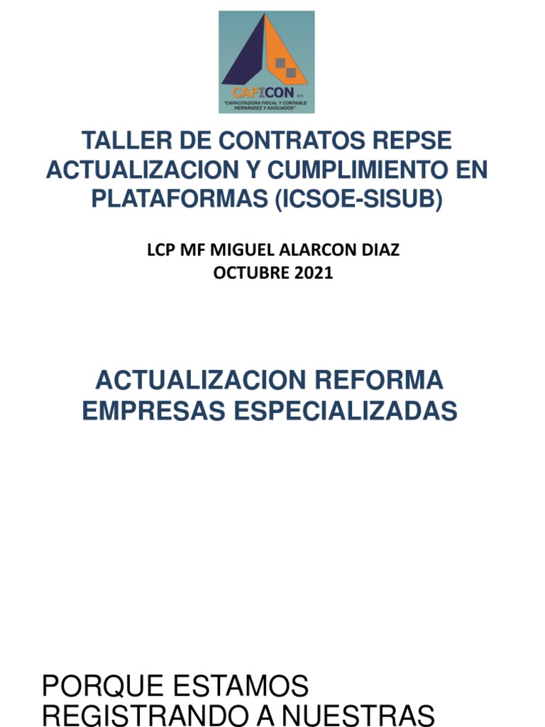 Taller de Contratos Repse y Obligaciones Icsoe y Sisub Oct 2021 PDF | PDF | Outsourcing | Seguro