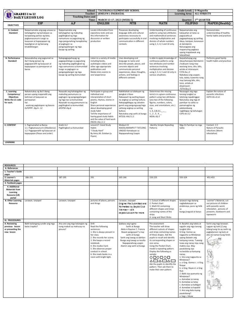 DLL - All Subjects 2 - Q3 - W5 - D1 | PDF | Cognitive Science | Cognition