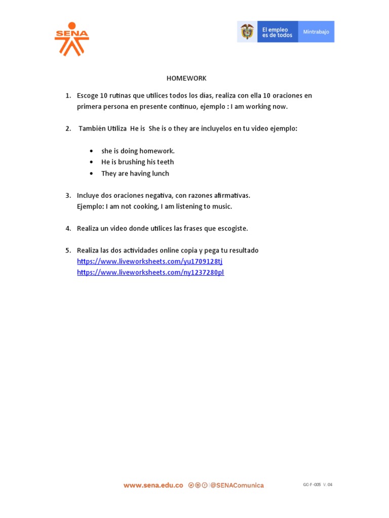 Completing Daily Routines through Present Continuous Tense Exercises | PDF